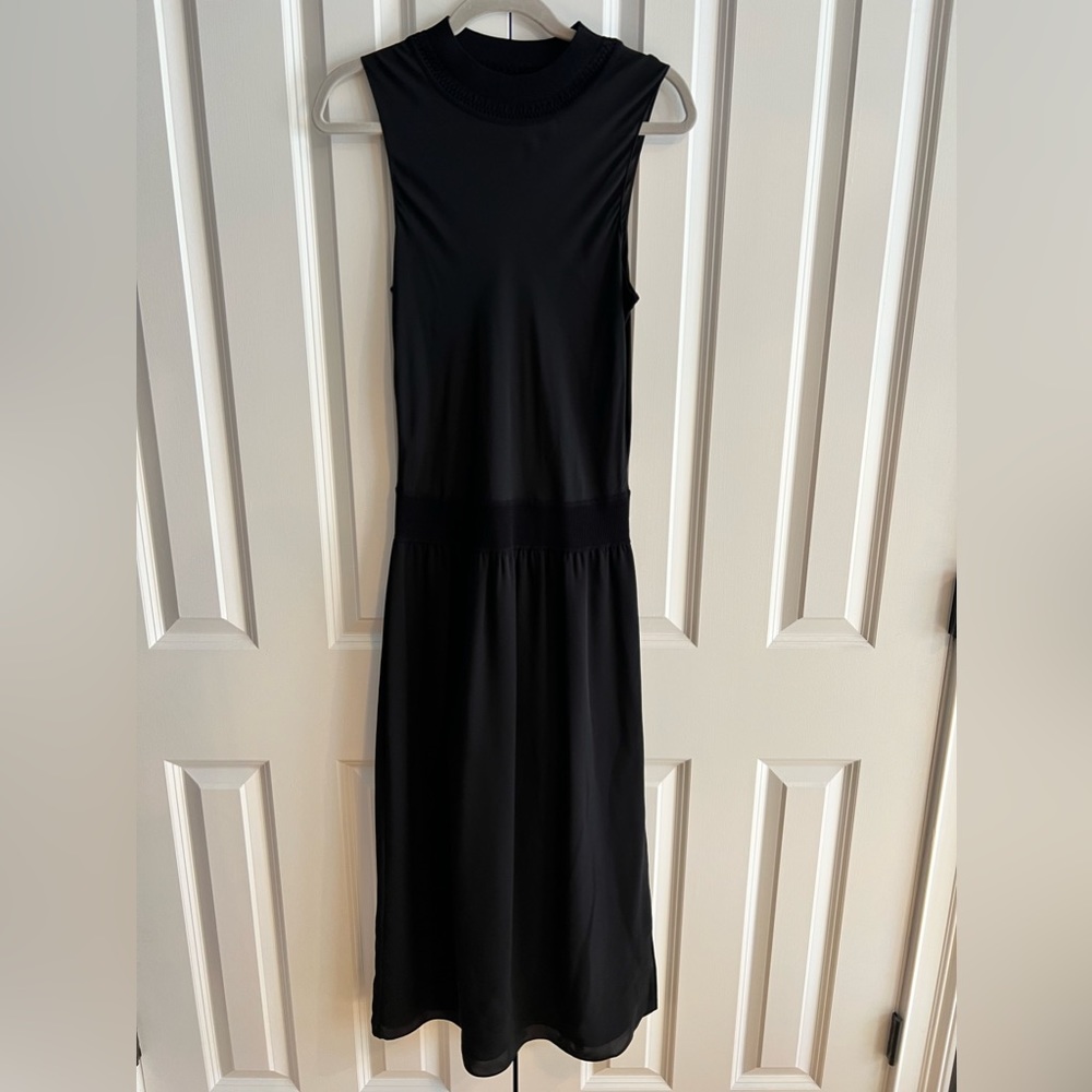 Theory Lewis Silk Combo Ribbed Trim Sleeveless Dress - Gem